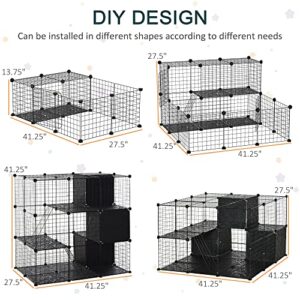 PawHut Pet Playpen Small Animal Cage 56 Panels with Doors, Ramps and Storage Shelf for Rabbit, Kitten, Chinchillas, Guinea Pig and Ferret