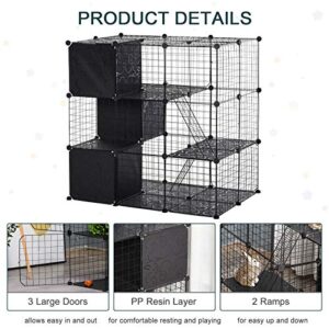 PawHut Pet Playpen Small Animal Cage 56 Panels with Doors, Ramps and Storage Shelf for Rabbit, Kitten, Chinchillas, Guinea Pig and Ferret