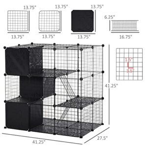 PawHut Pet Playpen Small Animal Cage 56 Panels with Doors, Ramps and Storage Shelf for Rabbit, Kitten, Chinchillas, Guinea Pig and Ferret