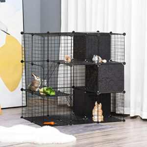 PawHut Pet Playpen Small Animal Cage 56 Panels with Doors, Ramps and Storage Shelf for Rabbit, Kitten, Chinchillas, Guinea Pig and Ferret