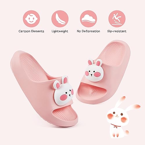 Drecage Bunny Toddler Slides Slipper Unisex Child Boys & Girls Slide Sandals for Kids Flip Flops Compfy Shower Slippers Beach Garden Shoes, Pink Bunny Toddler 9.5-10