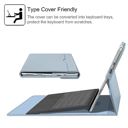 Fintie Case for 12.3 Inch Microsoft Surface Pro 7 Plus, Surface Pro 7, Surface Pro 6, Pro 5, Pro 4, Pro 3 - Portfolio Business Cover with Pocket, Compatible with Type Cover Keyboard, Ice Blue