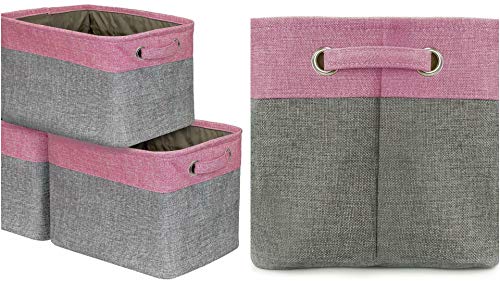 7508 – Pink - Large Storage Basket Rectangular Fabric Organizer Bin Box 3-Pack – MN43