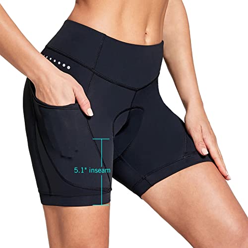 BALEAF Women's 4D Padded Bike Shorts Cycling Underwear with Padding Pockets Bicycle Pants Biking Tights Spin Gear Clothes Black XS