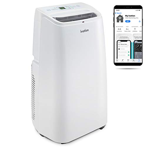 Ivation 12,000 BTU Portable Air Conditioner with Wi-Fi for Rooms Up to 450 Sq Ft (8,000 BTU SACC) 3-in-1 Smart App Control Cooling System, Dehumidifier and Fan with Remote, Exhaust Hose & Window Kit