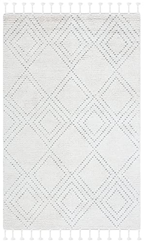 Safavieh Casablanca Collection Accent Rug - 4' x 6', Ivory & Grey, Handmade Moroccan Boho Wool Braided Tassel, Ideal for High Traffic Areas in Entryway, Living Room, Bedroom (CSB676F)