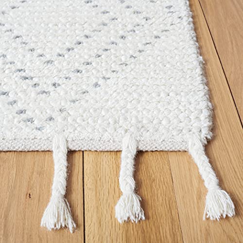 Safavieh Casablanca Collection Accent Rug - 4' x 6', Ivory & Grey, Handmade Moroccan Boho Wool Braided Tassel, Ideal for High Traffic Areas in Entryway, Living Room, Bedroom (CSB676F)