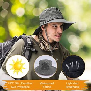 Sun Hats for Men Women for Fishing, Wide Brim Sun Protection Hat with Breathable for Safari, Fisherman, Hiking, Boonie Hats (Gray)