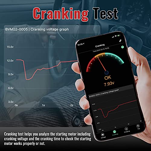 LNEX Bluetooth Battery Monitor，Wireless 12V 24V Automotive Battery Load Tester with Charging & Cranking Test & Alarm for Solar Power Systems/RVs/Motorcycles/Boats/Cars/Trucks