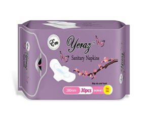 em yeraz women sanitary pads, ultra-thin, fast absorbency with wings, size 5, 30 count, day use