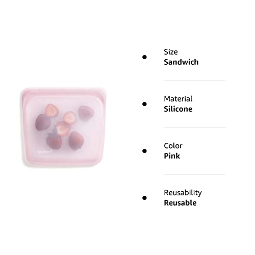 Stasher Reusable Silicone Storage Bag, Food Storage Container, Microwave and Dishwasher Safe, Leak-free, Sandwich, Pink