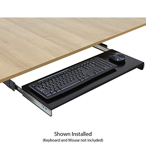 Keyboard Tray Under Desk, Powder Coated Steel Construction, Slide Out Large Keyboard Mouse Keyboard Tray Kit 9"D x 27"W - by BenchPro