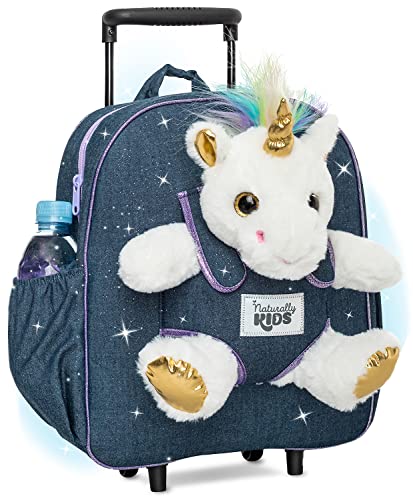 Naturally KIDS Rolling Backpack for Girls, Toddler Luggage for Girls, Toddler Suitcase for Girls, Toddler Unicorn Backpack for Girls 4-6, Kids Backpacks Girls Kindergarten, Roller Backpacks Girls Boys