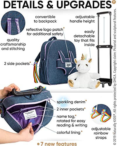 Naturally KIDS Rolling Backpack for Girls, Toddler Luggage for Girls, Toddler Suitcase for Girls, Toddler Unicorn Backpack for Girls 4-6, Kids Backpacks Girls Kindergarten, Roller Backpacks Girls Boys