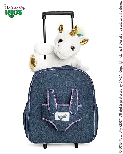 Naturally KIDS Rolling Backpack for Girls, Toddler Luggage for Girls, Toddler Suitcase for Girls, Toddler Unicorn Backpack for Girls 4-6, Kids Backpacks Girls Kindergarten, Roller Backpacks Girls Boys