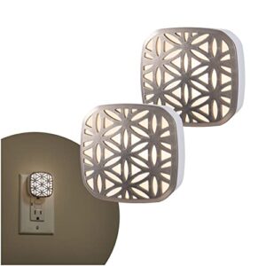 lights by night decorative led night light, brushed nickel flower design, plug-in, dusk to dawn sensor, ul-certified, home décor, ideal for bedroom, bathroom, kitchen, hallway, 54744, 2 pack