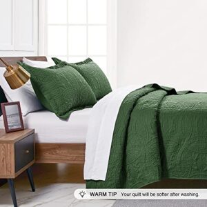 Love's cabin King Size Quilt Set Olive Green Bedspreads - Soft Bed Summer Lightweight Microfiber Bedspread- Modern Style Coin Pattern Coverlet for All Season - 3 Piece (1 Quilt, 2 Pillow Shams)