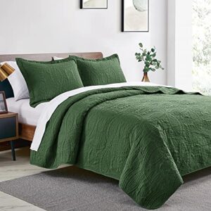 Love's cabin King Size Quilt Set Olive Green Bedspreads - Soft Bed Summer Lightweight Microfiber Bedspread- Modern Style Coin Pattern Coverlet for All Season - 3 Piece (1 Quilt, 2 Pillow Shams)