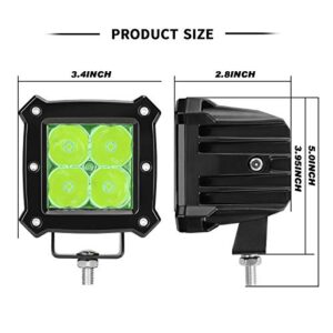 Green Led Pods Light Bar - 3.4 Inch 40W Square Work Driving Hunting Fishing 12V/24V Fog Cube Light Waterproof Spot Beam for Truck Pick-up Boat Off-road ATV UTV Golf Cart Trailer 4X4 4WD (Pack of 2)