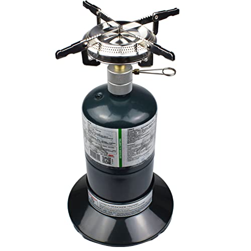 RANDDER Propane Stove Portable Camping Gas Stove 10,000 BTU Bottletop Single Adjustable Burner with 1 lb Tank Base Carrying Case Great for Emergencies Outdoor (Gas Stove & Base (Set-2))