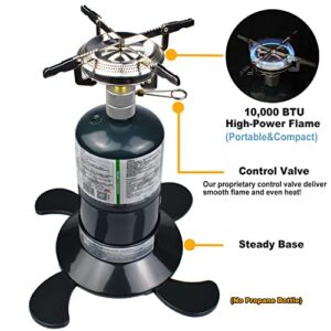 RANDDER Propane Stove Portable Camping Gas Stove 10,000 BTU Bottletop Single Adjustable Burner with 1 lb Tank Base Carrying Case Great for Emergencies Outdoor (Gas Stove & Base (Set-2))