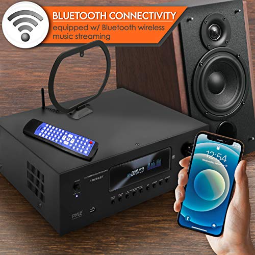 Pyle 1000W Bluetooth Home Theater Receiver - 5.2-Ch Surround Sound Stereo Amplifier System with 4K Ultra HD, 3D Video & Blu-Ray Video Pass-Through Supports, MP3/USB/AM/FM Radio - Pyle PT696BT,Black