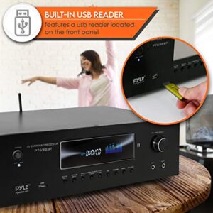 Pyle 1000W Bluetooth Home Theater Receiver - 5.2-Ch Surround Sound Stereo Amplifier System with 4K Ultra HD, 3D Video & Blu-Ray Video Pass-Through Supports, MP3/USB/AM/FM Radio - Pyle PT696BT,Black