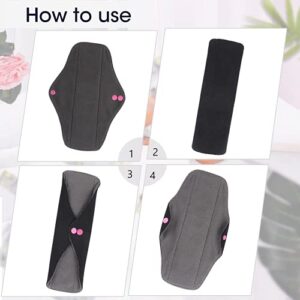 Rovtop 10 Pcs Reusable Sanitary Pads, Washable Black Cloth Menstrual Pads/Menstrual Towel/Sanitary Napkins with Bamboo Charcoal Absorbent Layer, 3 Size Replace and 1 Mini Waterproof Portable Bag