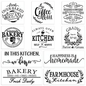 10 set farmhouse kitchen stencil, homemade bakery rustic sign painting stencils for home dining room wall decoration reusable templates diy wood sign