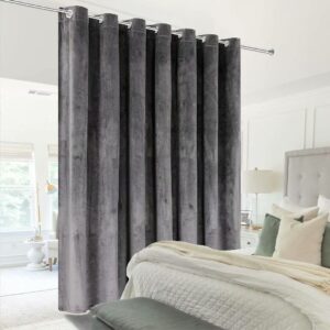 victree room divider curtain for bedroom, wide velvet curtains for sliding glass door, grommet screens privacy curtain panel for living room, 1 panel, 9ft wide x 7ft tall, dark grey