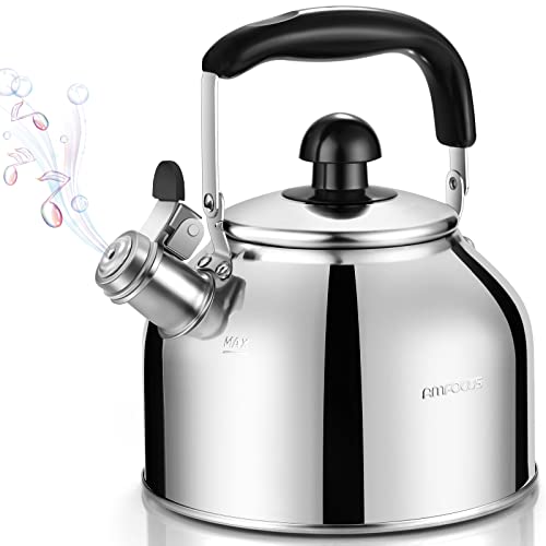 Tea Kettle Stovetop Whistling Teapot Stainless Steel Tea Pots for All Stovetop With Ergonomic Handle - 3 Quart Whistling Teapot