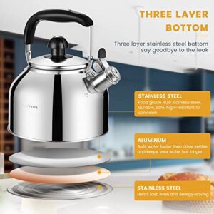 Tea Kettle Stovetop Whistling Teapot Stainless Steel Tea Pots for All Stovetop With Ergonomic Handle - 3 Quart Whistling Teapot