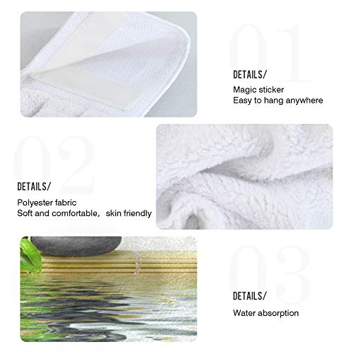 Spa Zen Basalt Rocks Bamboo Kitchen Hand Towels 2 Pieces Magic Sticker Hanging Loop Dish Cloth Tie Towels Soft Hand Towel for Closet Bathroom Toilet Laundry Room Home Decor