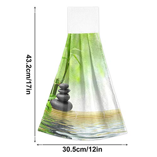 Spa Zen Basalt Rocks Bamboo Kitchen Hand Towels 2 Pieces Magic Sticker Hanging Loop Dish Cloth Tie Towels Soft Hand Towel for Closet Bathroom Toilet Laundry Room Home Decor