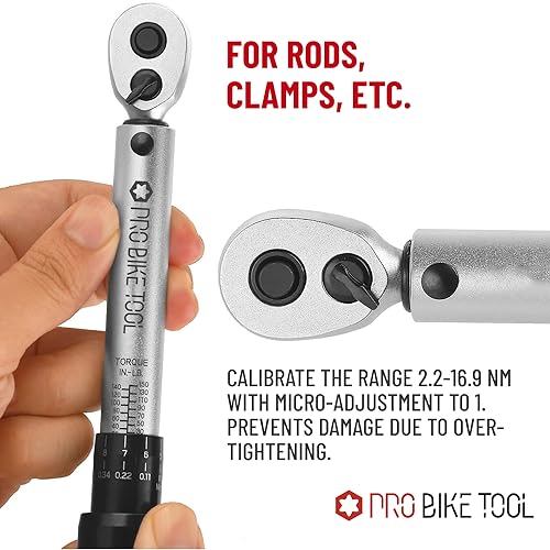 PRO BIKE TOOL 1/4 Inch Drive Click Torque Wrench Set – Inch Pound Nm Dual Readout – Bicycle Maintenance Kit for Road & Mountain Bikes - Includes Allen & Torx Sockets, Extension Bar & Storage Box