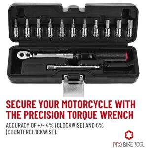 PRO BIKE TOOL 1/4 Inch Drive Click Torque Wrench Set – Inch Pound Nm Dual Readout – Bicycle Maintenance Kit for Road & Mountain Bikes - Includes Allen & Torx Sockets, Extension Bar & Storage Box