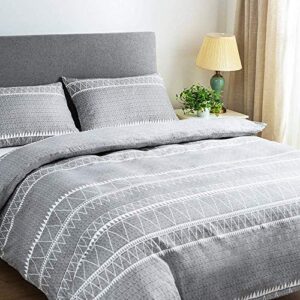 lekesky grey duvet cover queen size boho comforter cover queen 3pcs ultra soft microfiber breathable bedding duvet cover set with zipper ties (1 duvet cover 90x90 +2 pillow cases, no comforter)