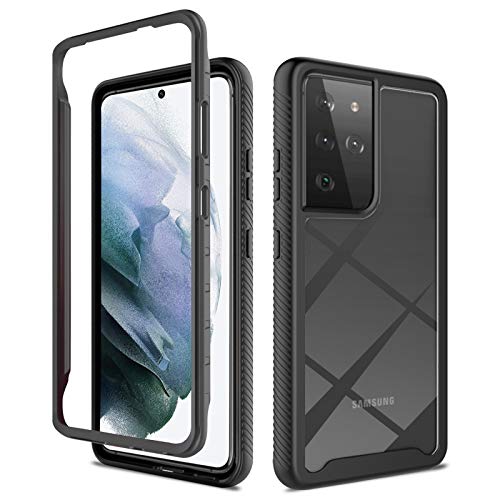 Iessvi Designed for Galaxy S21 Ultra Case Clear [Military-Grade] 360 Full Body Shockproof Rubber Silicon Heavy Duty Bumper Protective Rugged Cover for Samsung Galaxy S21 Ultra 6.8" 5G 2021-Black