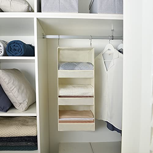 GRANNY SAYS 3-Shelf Hanging Organizer, Foldable Hanging Closet Storage, Hanging Shelves for Wardrobes & RV Closet, Beige, 29 ¾" H X 12" W X 12" D, 1-Pack