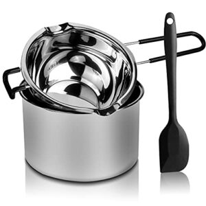 double boiler pot set, stainless steel melting pot with silicone spatula for melting chocolate, soap, wax, candle making (600ml and 1600ml)