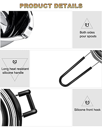 Double Boiler Pot Set, Stainless Steel Melting Pot with Silicone Spatula for Melting Chocolate, Soap, Wax, Candle Making (600ml and 1600ml)