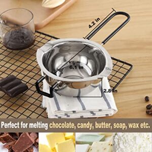 Double Boiler Pot Set, Stainless Steel Melting Pot with Silicone Spatula for Melting Chocolate, Soap, Wax, Candle Making (600ml and 1600ml)