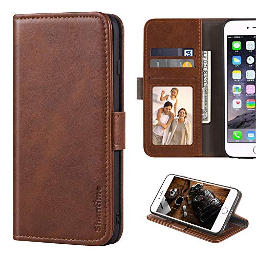 Shantime Xiaomi Redmi Note 10 Pro Case, Leather Wallet Case with Cash & Card Slots Soft TPU Back Cover Magnet Flip Case for Xiaomi Redmi Note 10 Pro Brown