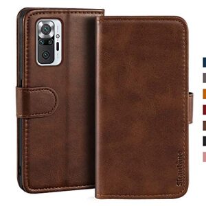 Shantime Xiaomi Redmi Note 10 Pro Case, Leather Wallet Case with Cash & Card Slots Soft TPU Back Cover Magnet Flip Case for Xiaomi Redmi Note 10 Pro Brown