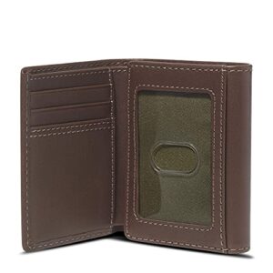 HoJ Co. Dutton Extra Capacity Trifold Wallet with Flip Out ID| 9 Card Slots & 3 Pockets | Full Grain Nappa Leather | Brown Tri fold Wallet