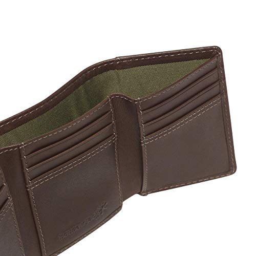 HoJ Co. Dutton Extra Capacity Trifold Wallet with Flip Out ID| 9 Card Slots & 3 Pockets | Full Grain Nappa Leather | Brown Tri fold Wallet