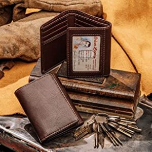 HoJ Co. Dutton Extra Capacity Trifold Wallet with Flip Out ID| 9 Card Slots & 3 Pockets | Full Grain Nappa Leather | Brown Tri fold Wallet