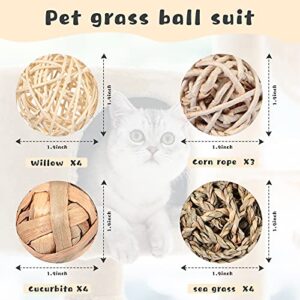 15 Pieces Small Animal Chew Ball Toy Rolling Activity Play Balls Bunny Treat Ball Grass Ball Pet Cage Accessories for Rabbits Guinea Pigs Chinchilla Teeth Grinding Gnawing Biting (Classic Style)