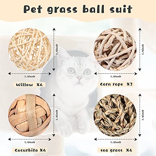 15 Pieces Small Animal Chew Ball Toy Rolling Activity Play Balls Bunny Treat Ball Grass Ball Pet Cage Accessories for Rabbits Guinea Pigs Chinchilla Teeth Grinding Gnawing Biting (Classic Style)