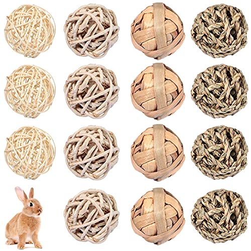 15 Pieces Small Animal Chew Ball Toy Rolling Activity Play Balls Bunny Treat Ball Grass Ball Pet Cage Accessories for Rabbits Guinea Pigs Chinchilla Teeth Grinding Gnawing Biting (Classic Style)